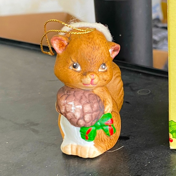 Holiday | Bisque Squirrel Pine Cone Christmas Ornament Bell Jsny ...